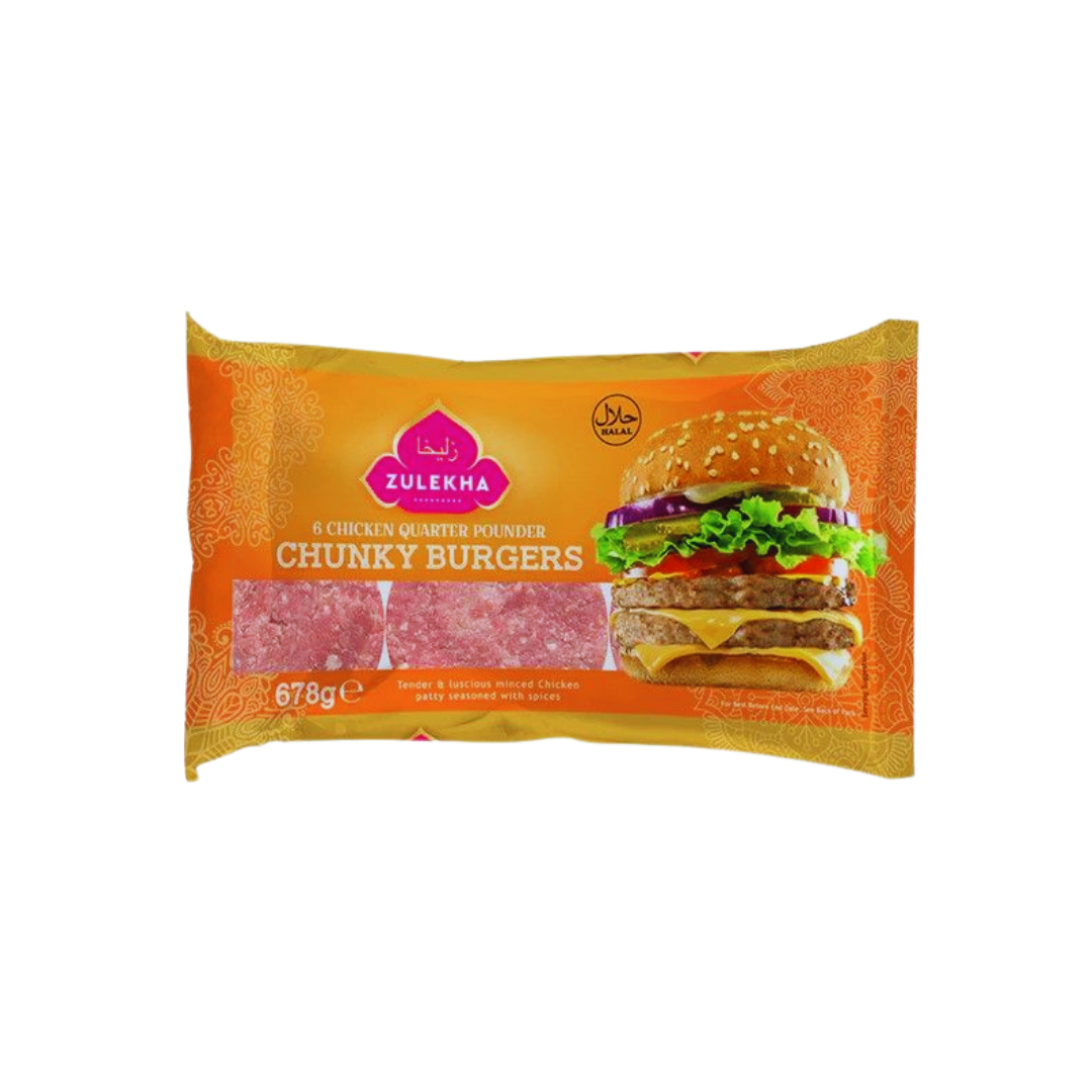 Zulekha 6 Chicken Quarter Pounder Chunky Burgers 678g – Watan Superstore